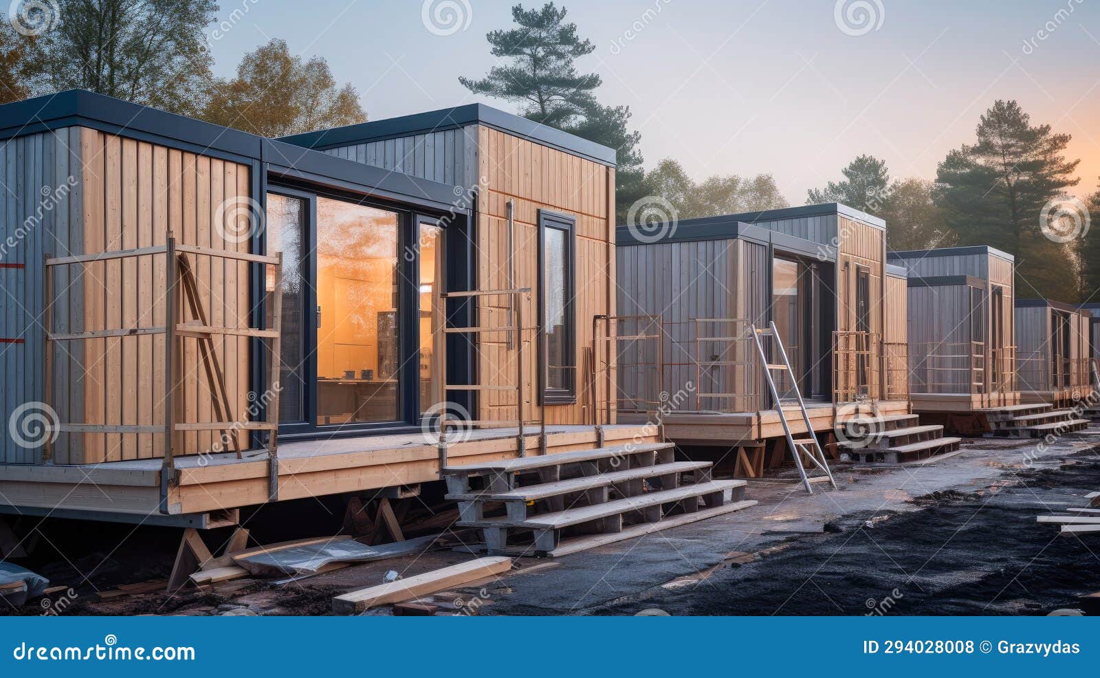 Process of Building a Modular House Stock Illustration - Illustration ...
