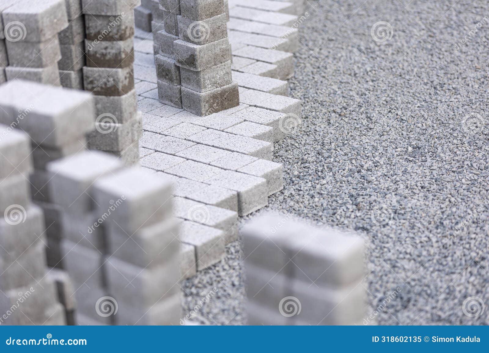 Process of Building New Path Made from Concrete Blocks, Interlocking ...