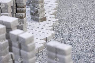 Process of Building New Path Made from Concrete Blocks, Interlocking ...