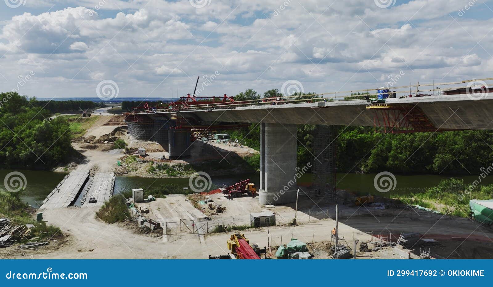 Process of Building Road Bridge Spanning Across River Stock Footage ...