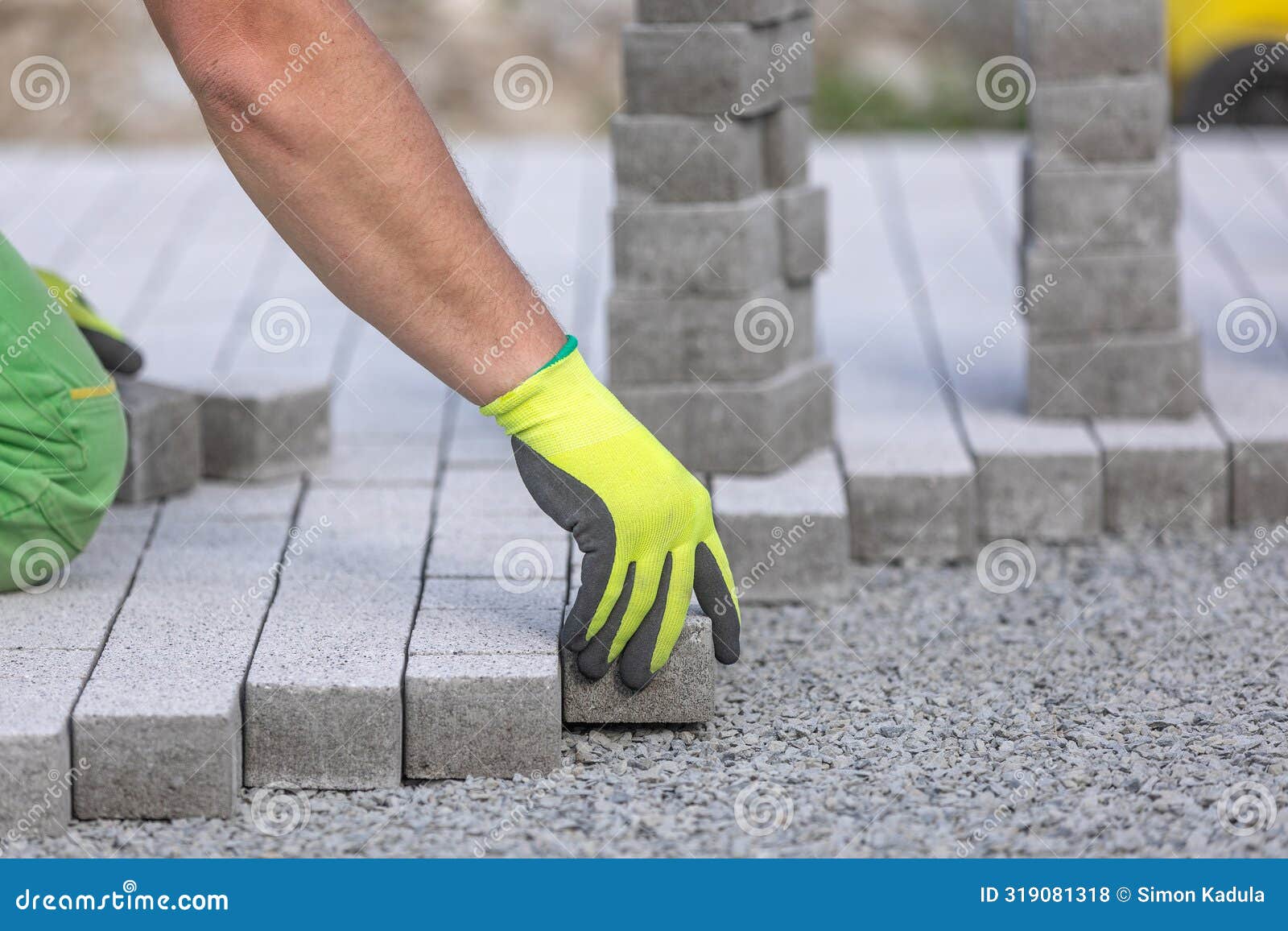 Process of Building Sidewalk, Worker Laying Interlocking Walking Path ...