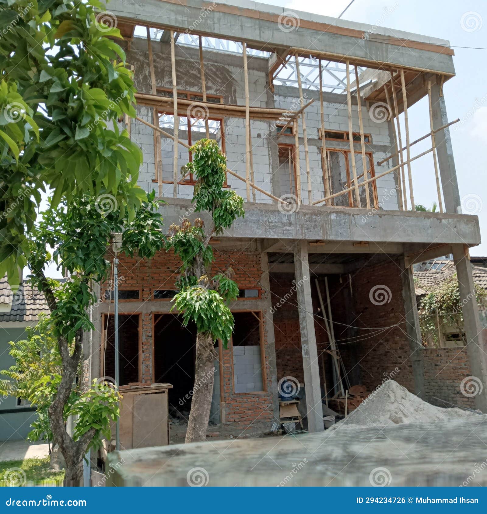 The Process of Building an Unfinished Two-story House Stock Photo ...