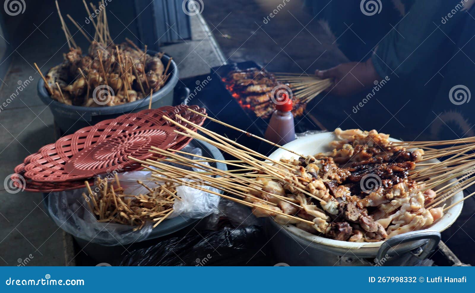 The Process of Burning Satay on the Burning Coals Stock Photo - Image ...