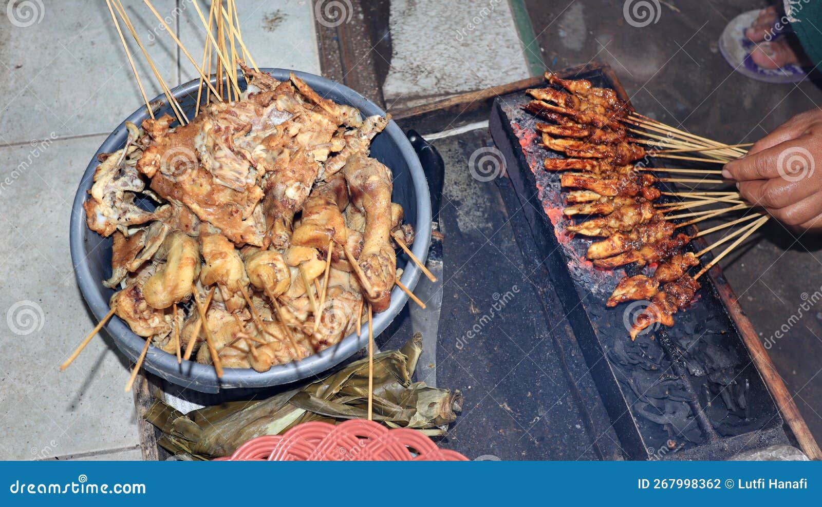 The Process of Burning Satay on the Burning Coals Stock Photo - Image ...