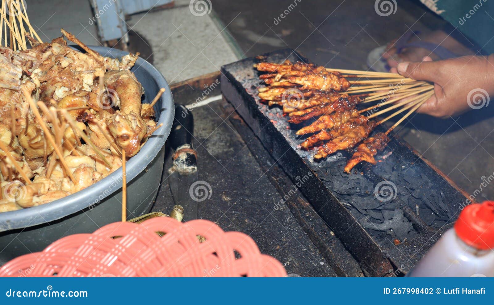 The Process of Burning Satay on the Burning Coals Stock Photo - Image ...