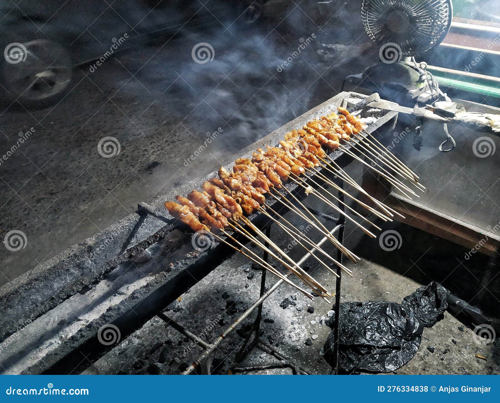 The Process of Burning Satay on the Burning Coals. Satay on Fire with ...