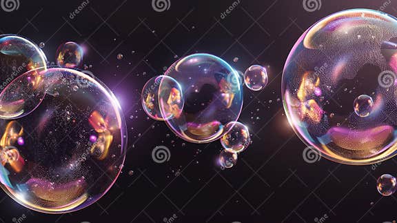 The Process of Bursting Soap Bubbles is Illustrated As Transparent ...