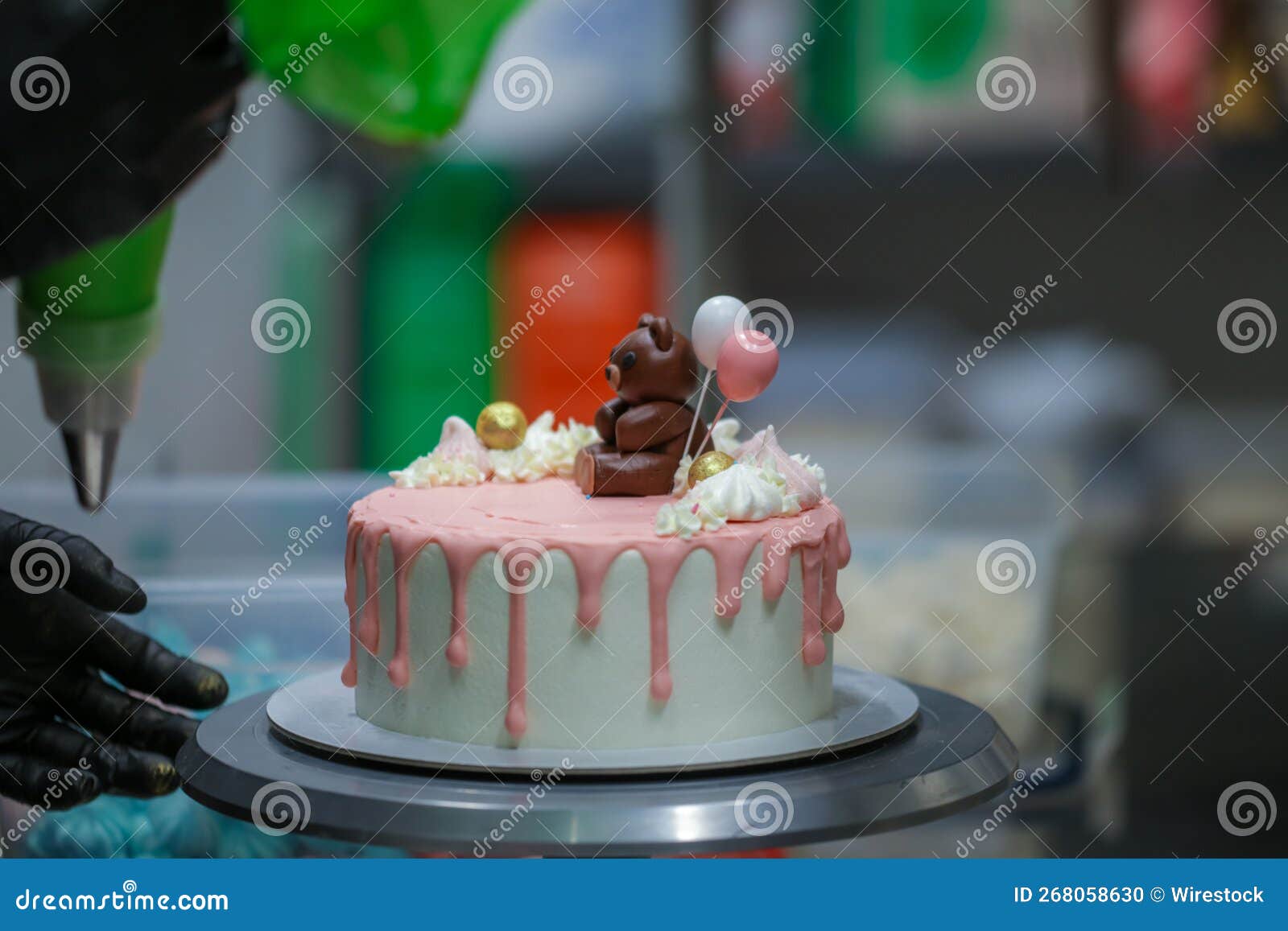 Process of Cake Baking with the Chef Decorating the Frosted Cake with ...