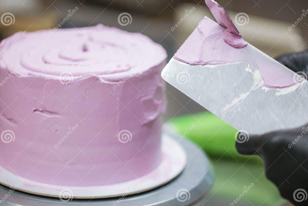 Process of Cake Baking with a Pastry Chef Using Spatula Scraper To ...