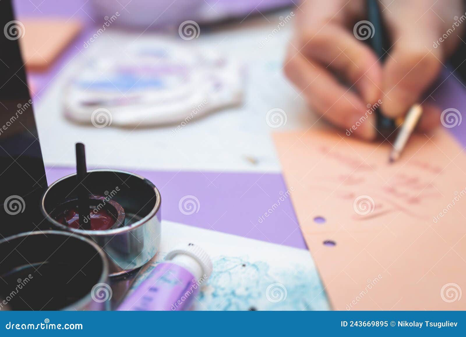 Process of Calligraphy Handwriting with an Ink Fountain Pen Feather ...