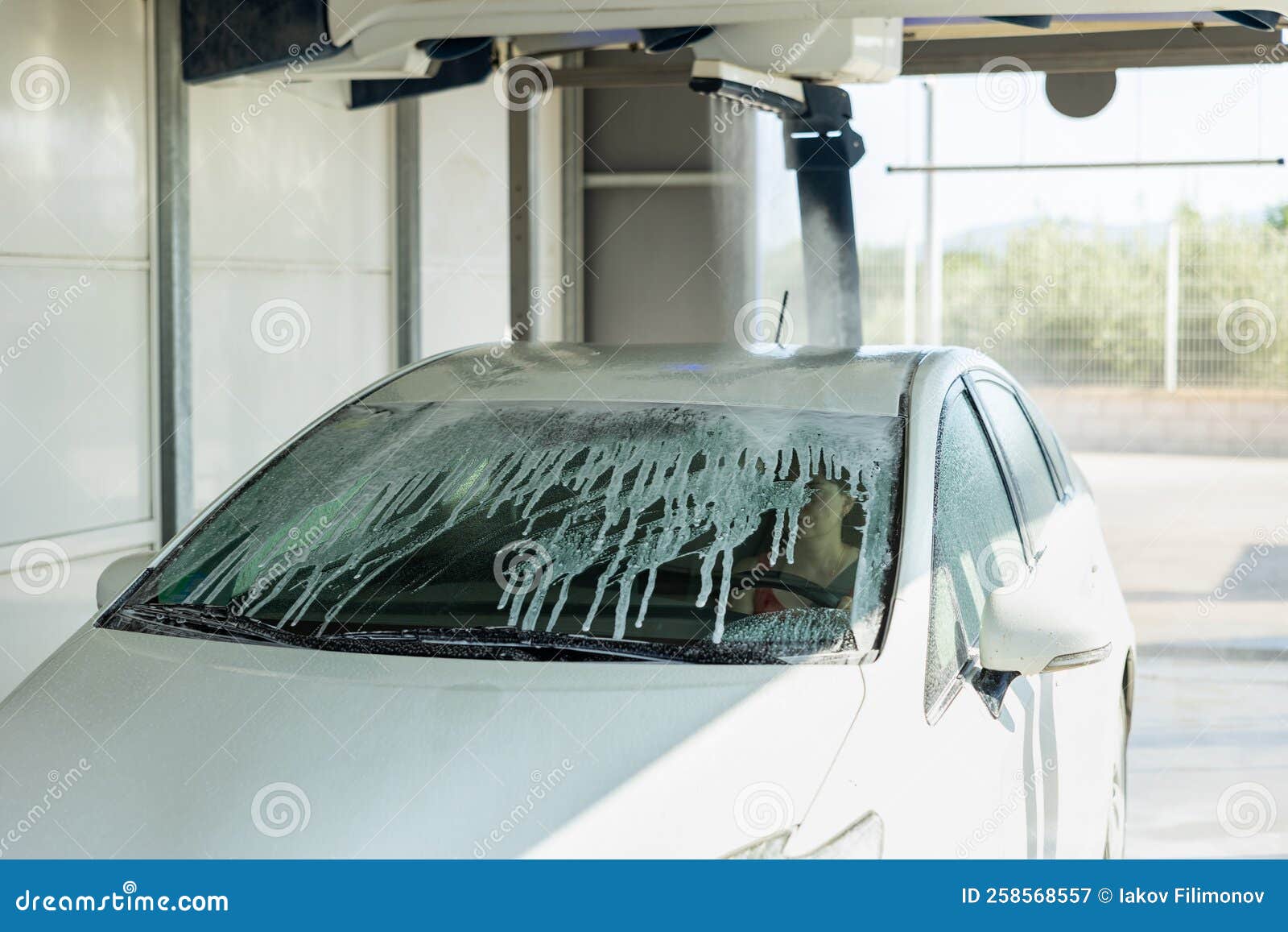 Process of Car Washing with Driver Inside Stock Image - Image of ...