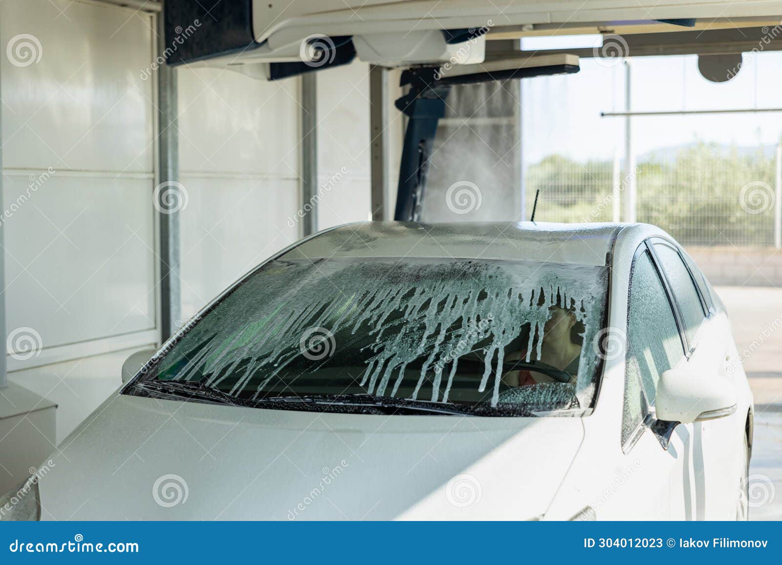 Process of Car Washing with Driver Inside Stock Image - Image of spray ...