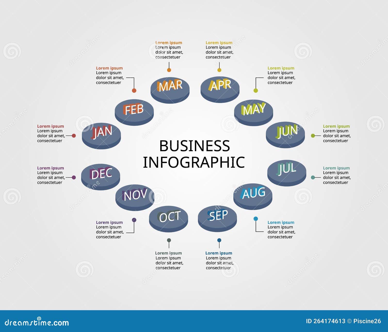 Process Chart Template for Infographic for Presentation for 12 Months ...