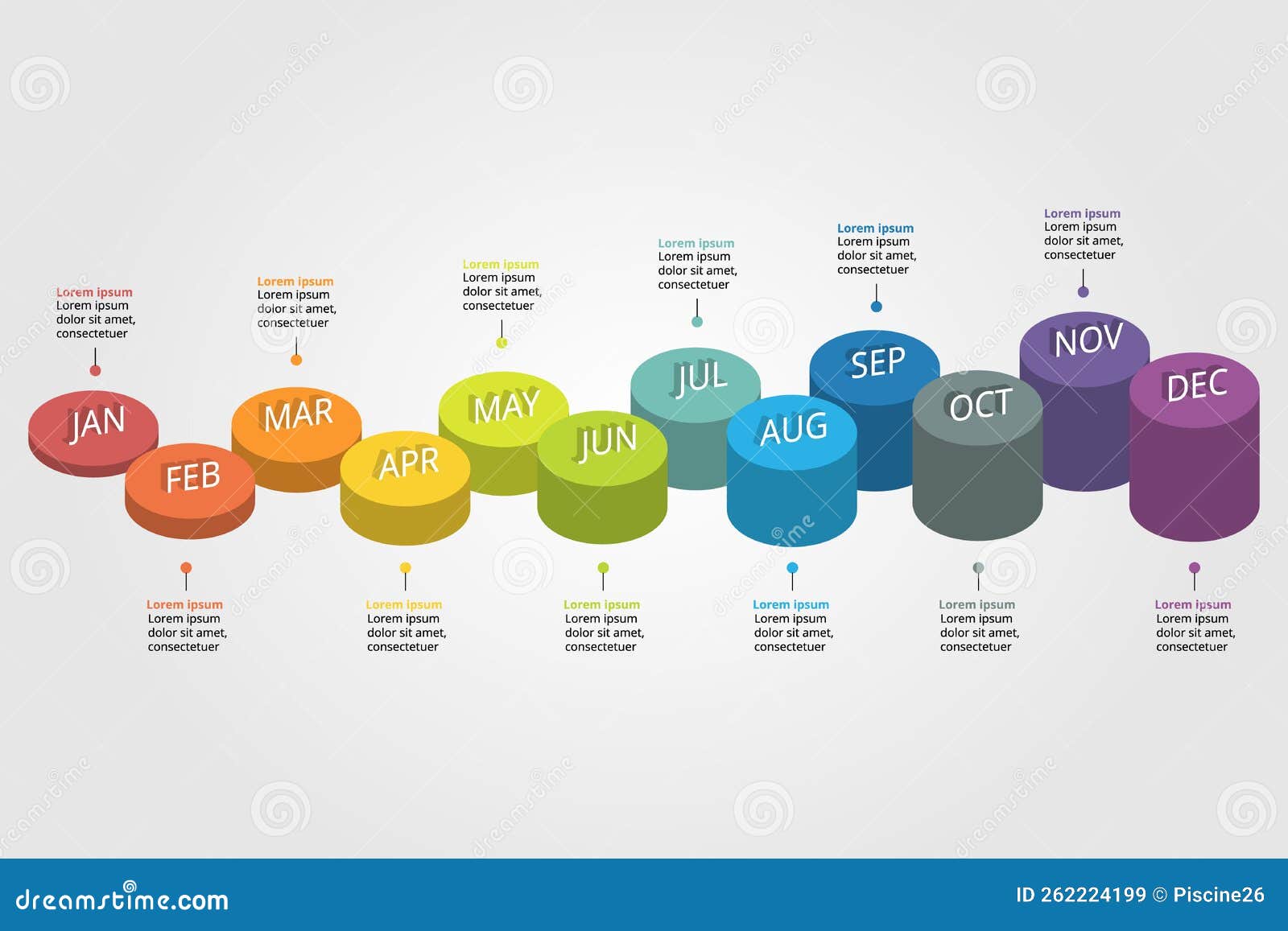 Process Chart Template for Infographic for Presentation for 12 Months ...