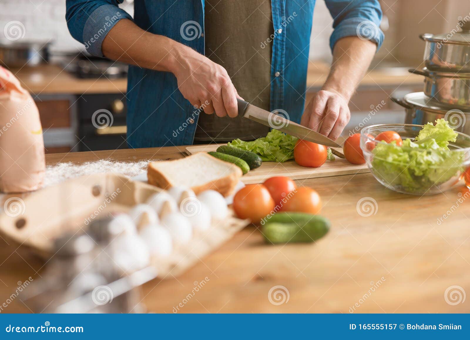 Process of Chopping Vegetables while Preparing Salad for Lunch Using ...