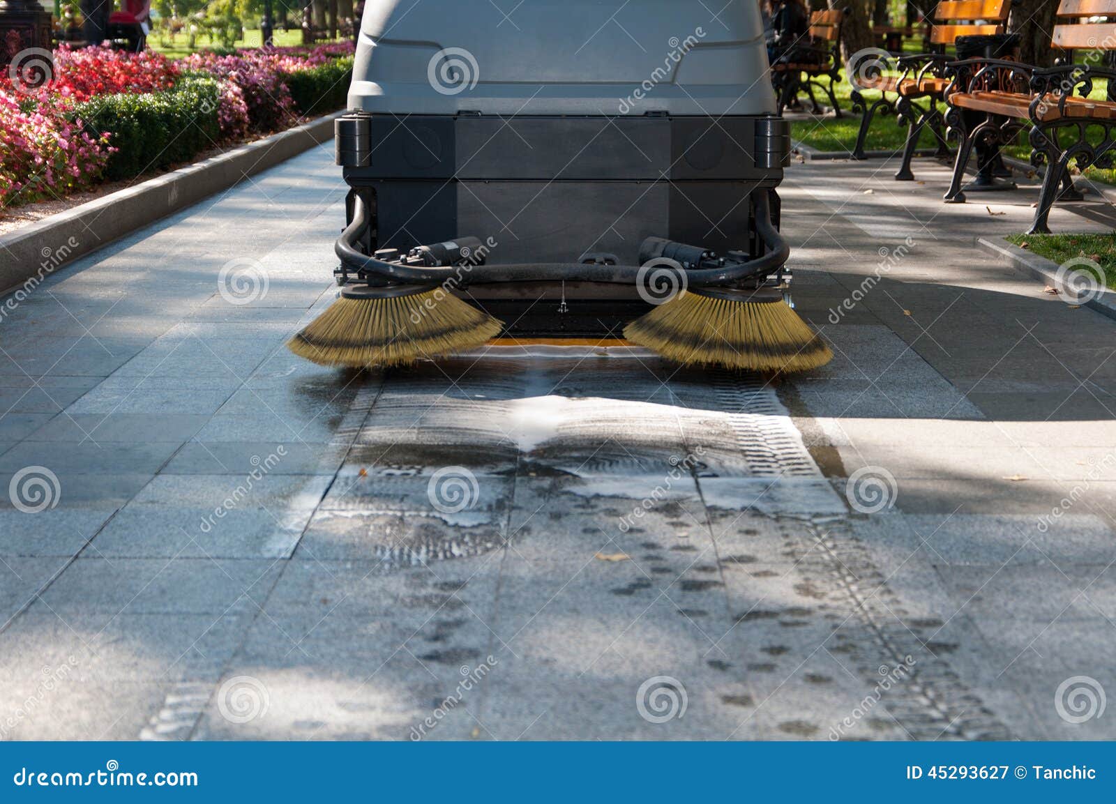 Process of Cleaning Walkways Machine Stock Image - Image of footway ...