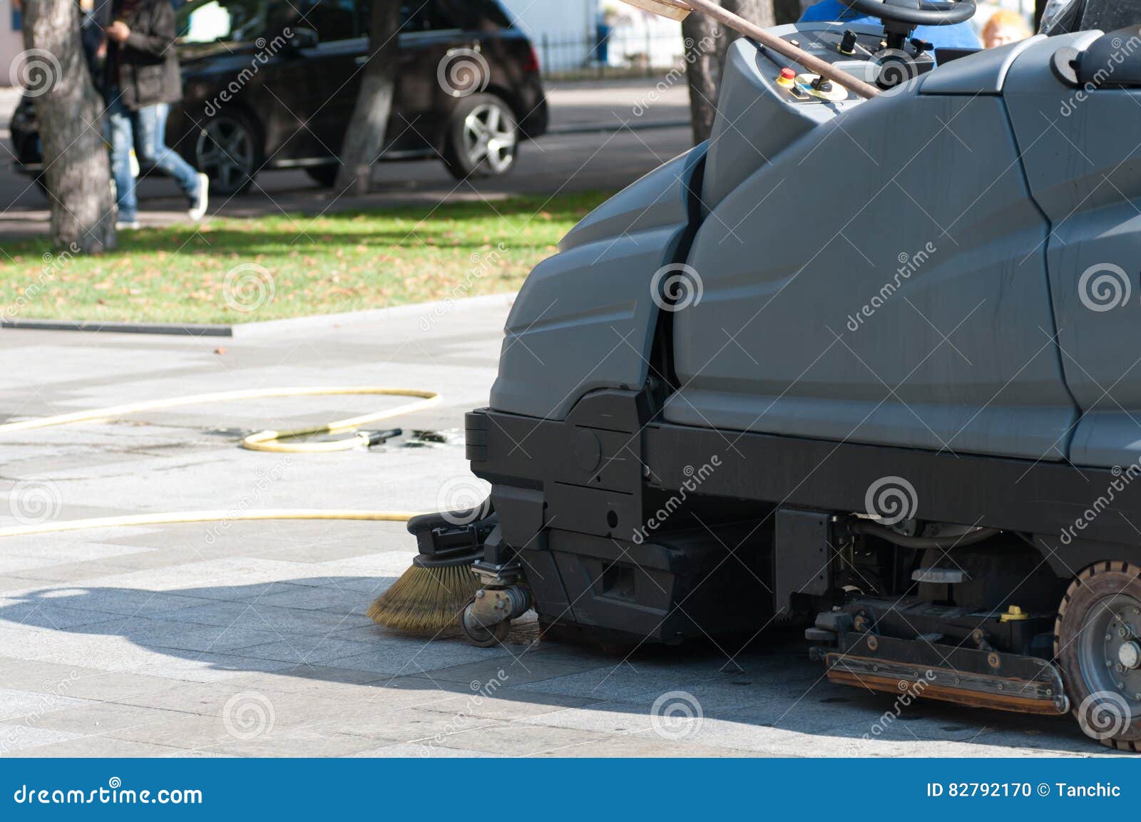 Process of Cleaning Walkways Machine Stock Photo - Image of asphalt ...