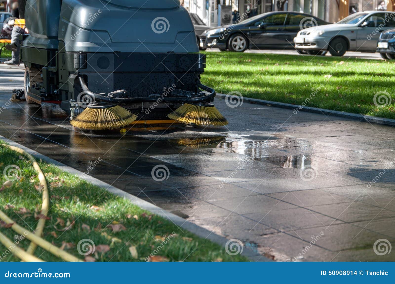 Process of Cleaning Walkways in the Park Machine Stock Photo - Image of ...
