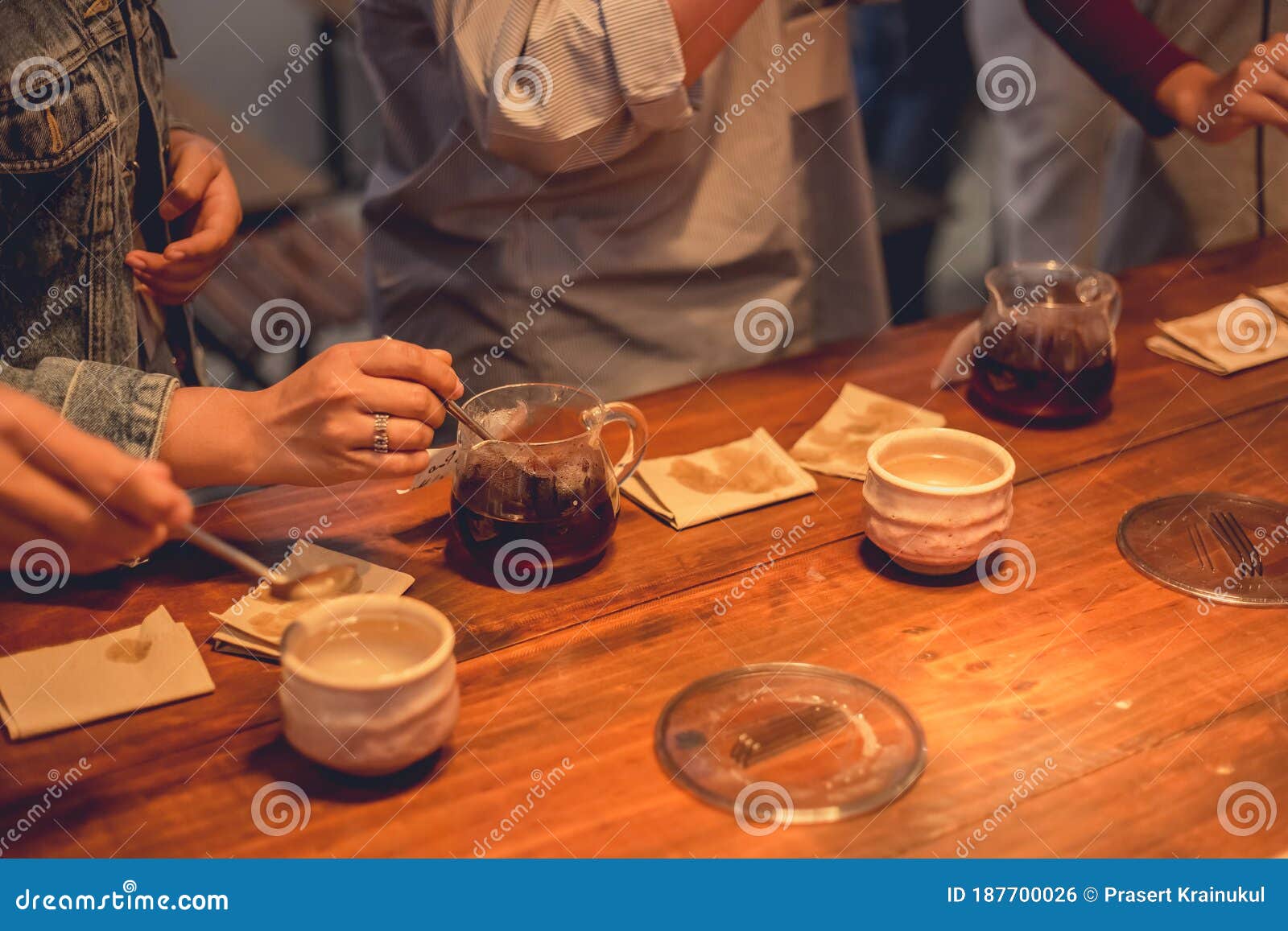 Process of Coffee Cupping. Barista is Testing Coffee Flavors Stock ...