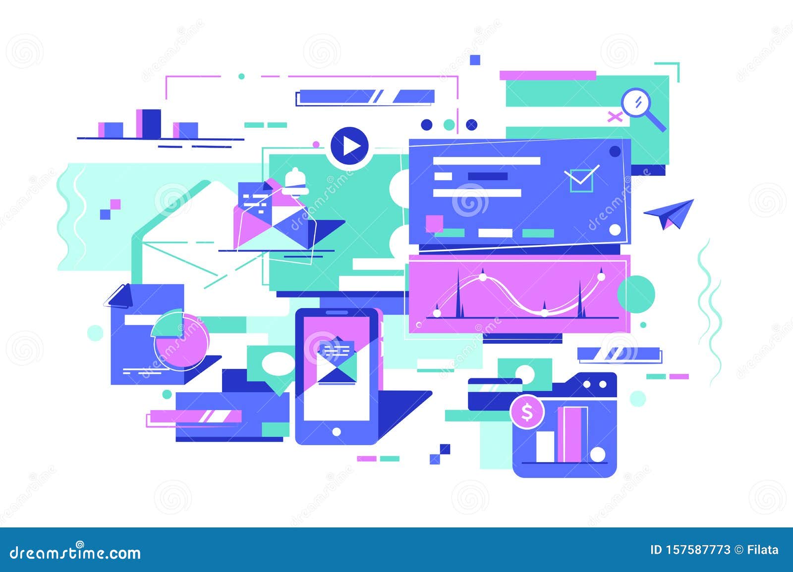 Process on Computers with Statistics, Graphs and Smartphone. Stock ...