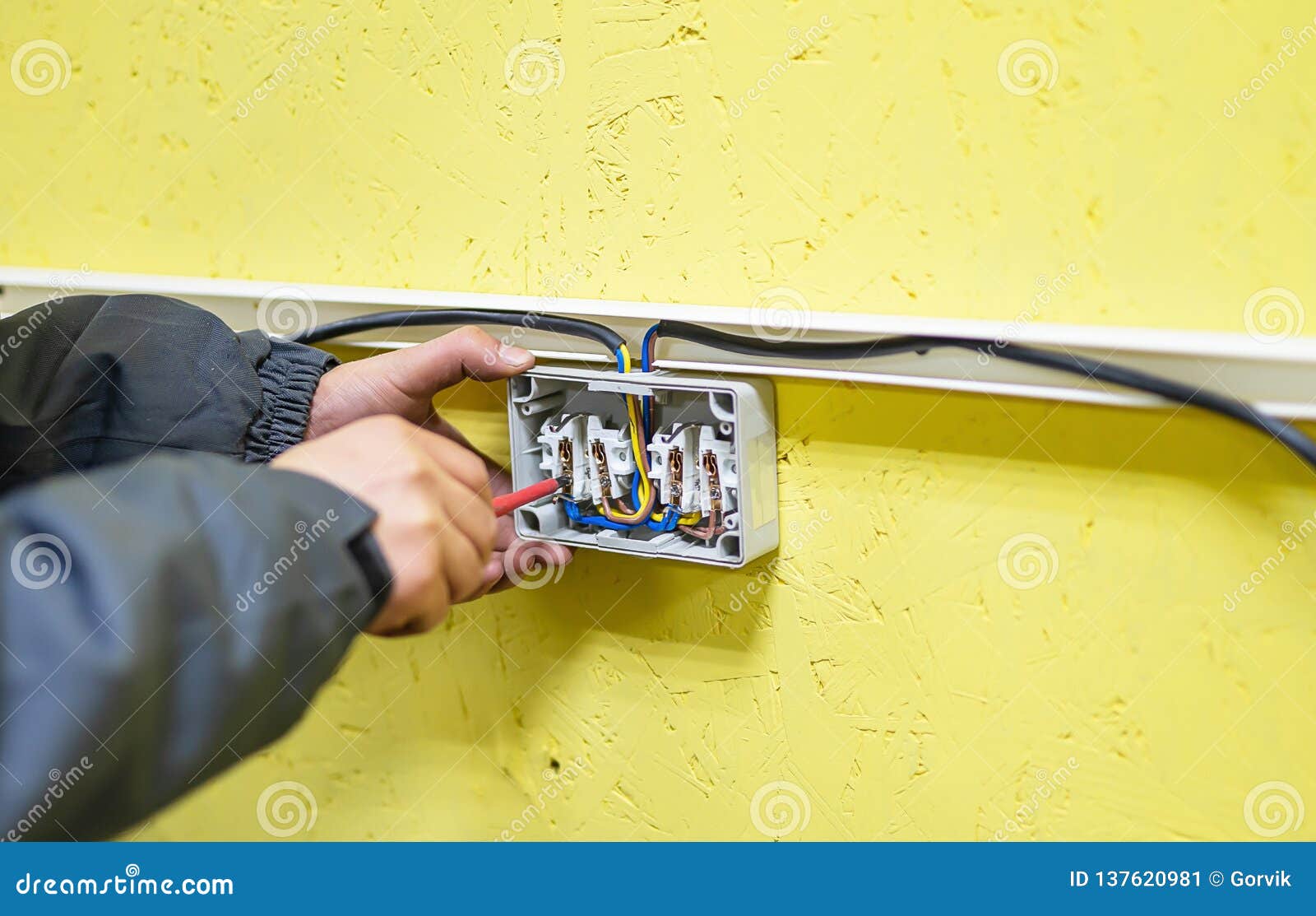 The Process of Connecting Cables To a Dual Socket Stock Image - Image ...