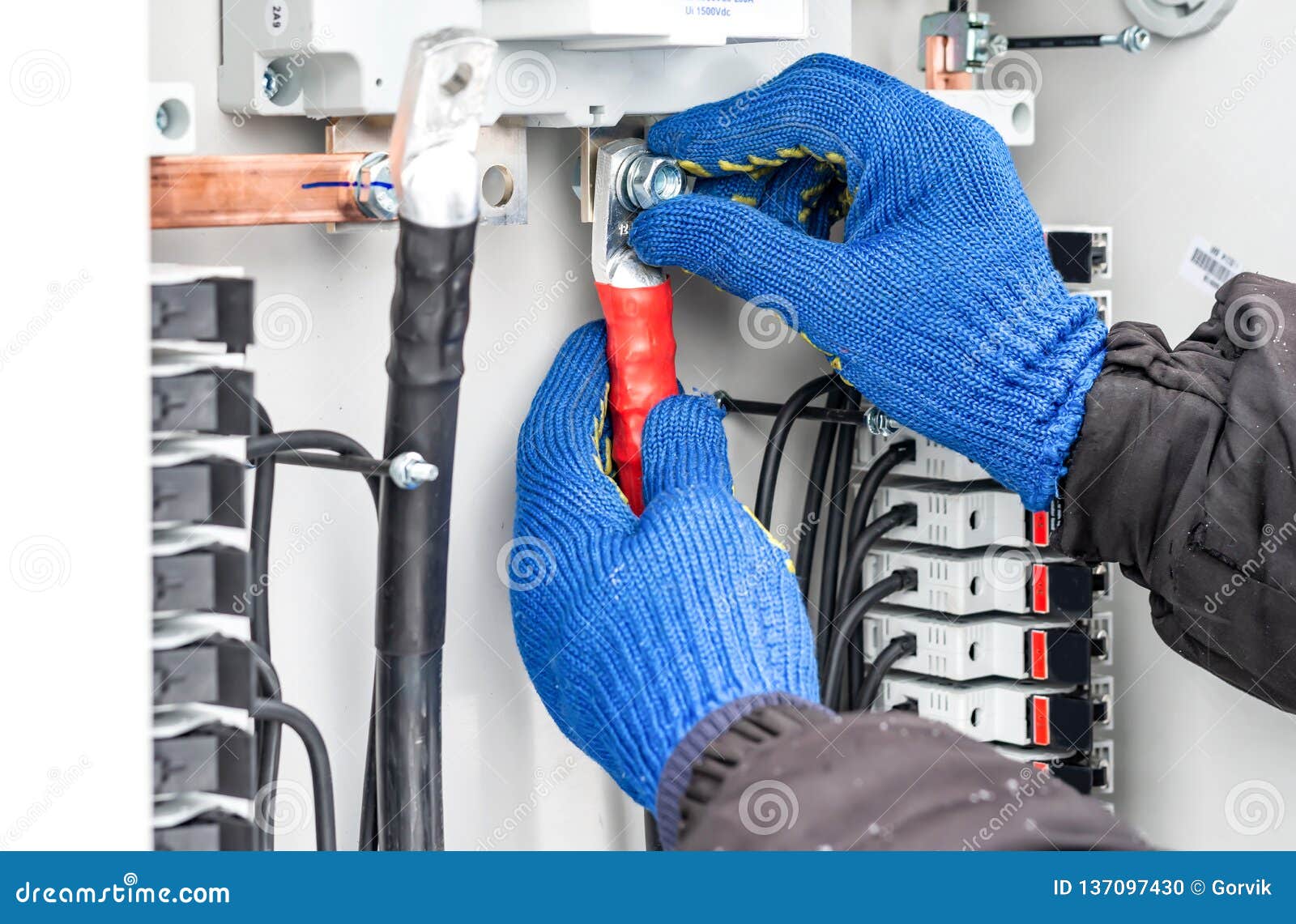 The Process Of Connecting Electrical Wires In The Assembly Of A New ...