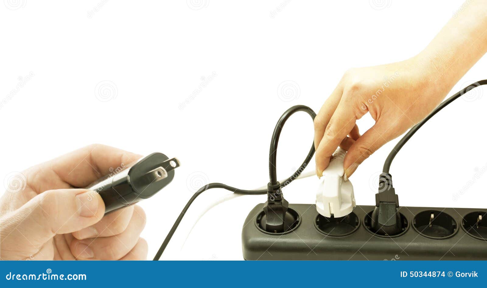 The Process of Connecting the Various Plugs into the Socket Stock Photo ...