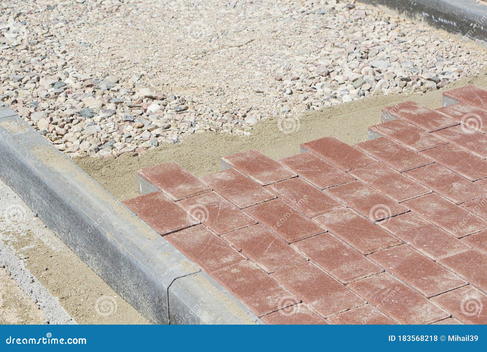 Process of Construction of Brick Paved Sidewalk, Half Built Pavement ...