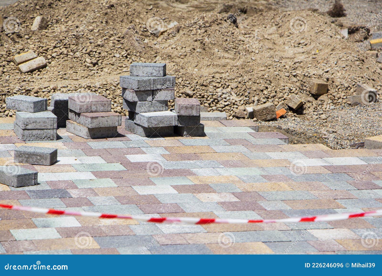 Process of Construction of Brick Paved Sidewalk, Half Built Pavement ...