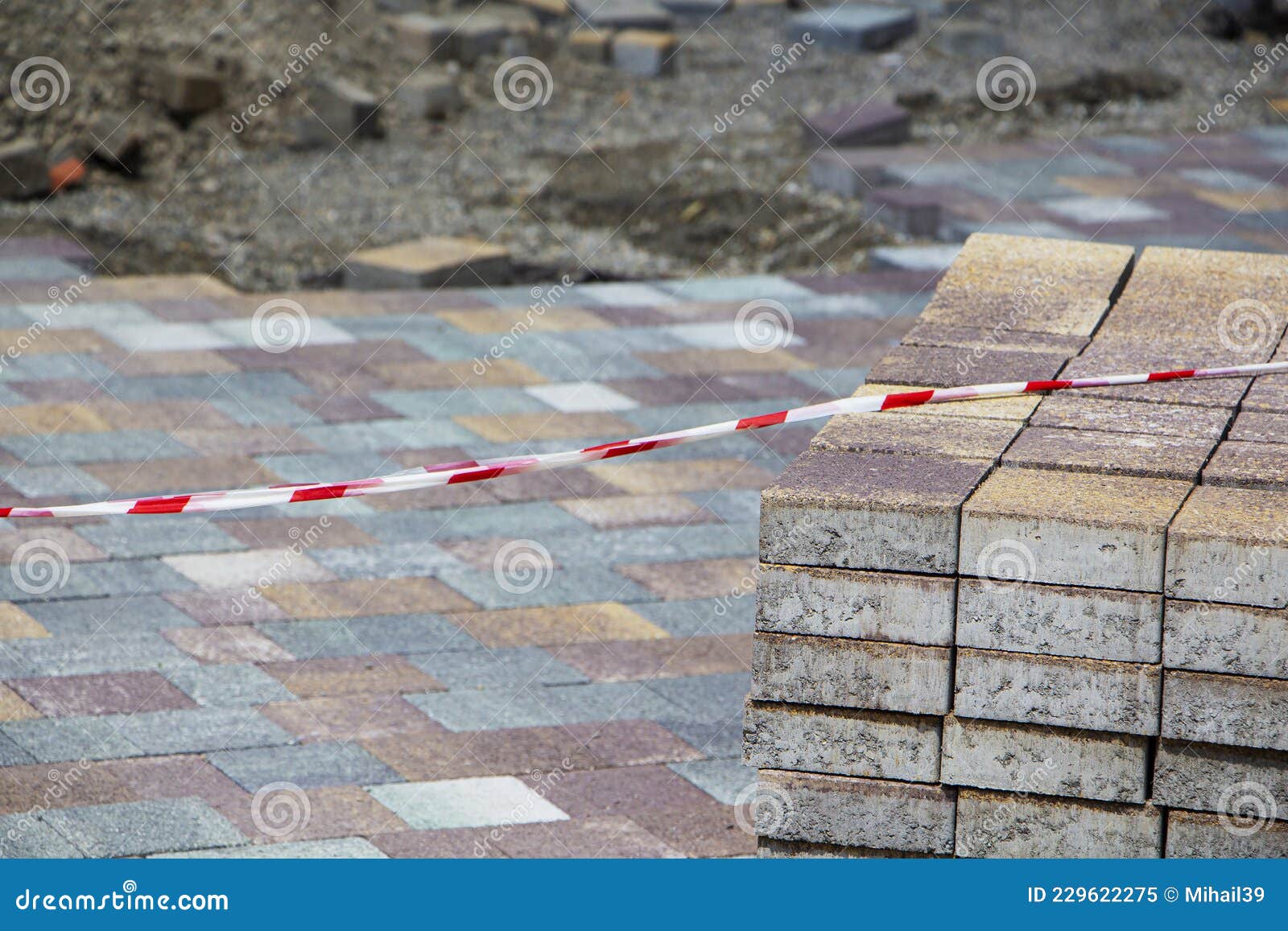 Process of Construction of Brick Paved Sidewalk, Half Built Pavement ...