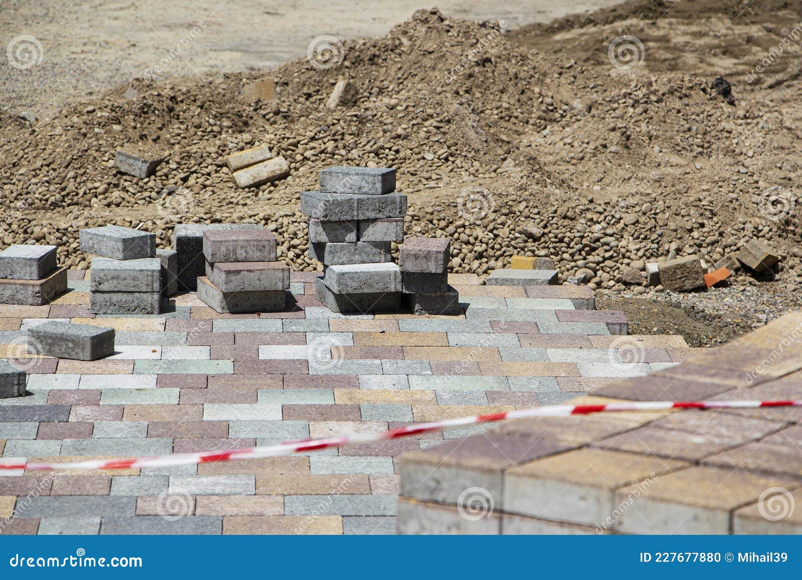 Process of Construction of Brick Paved Sidewalk, Half Built Pavement ...