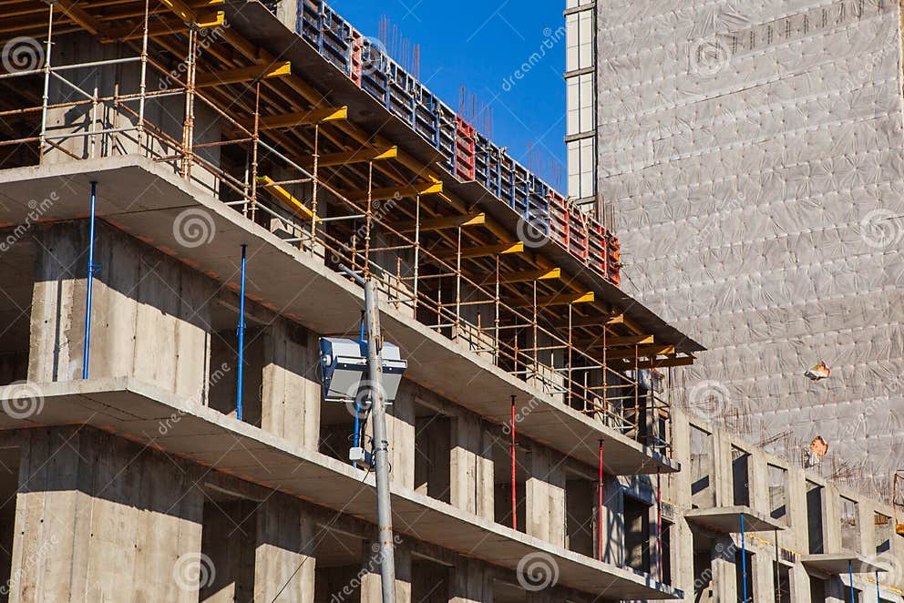The Process of Construction of Multistory Monolithic Building. Concrete ...