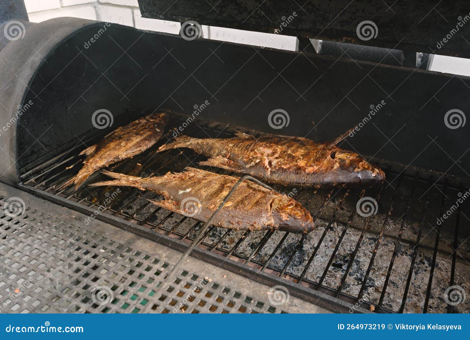 Process of Cooking Bream Fish on Grill Stock Image - Image of barbeque ...