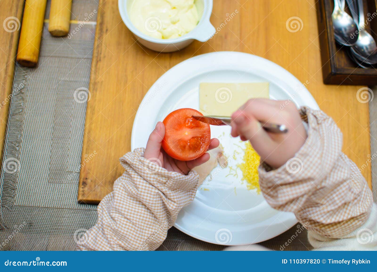 The Process of Cooking Children`s Baskets of Tomatoes and Cheese Stock ...