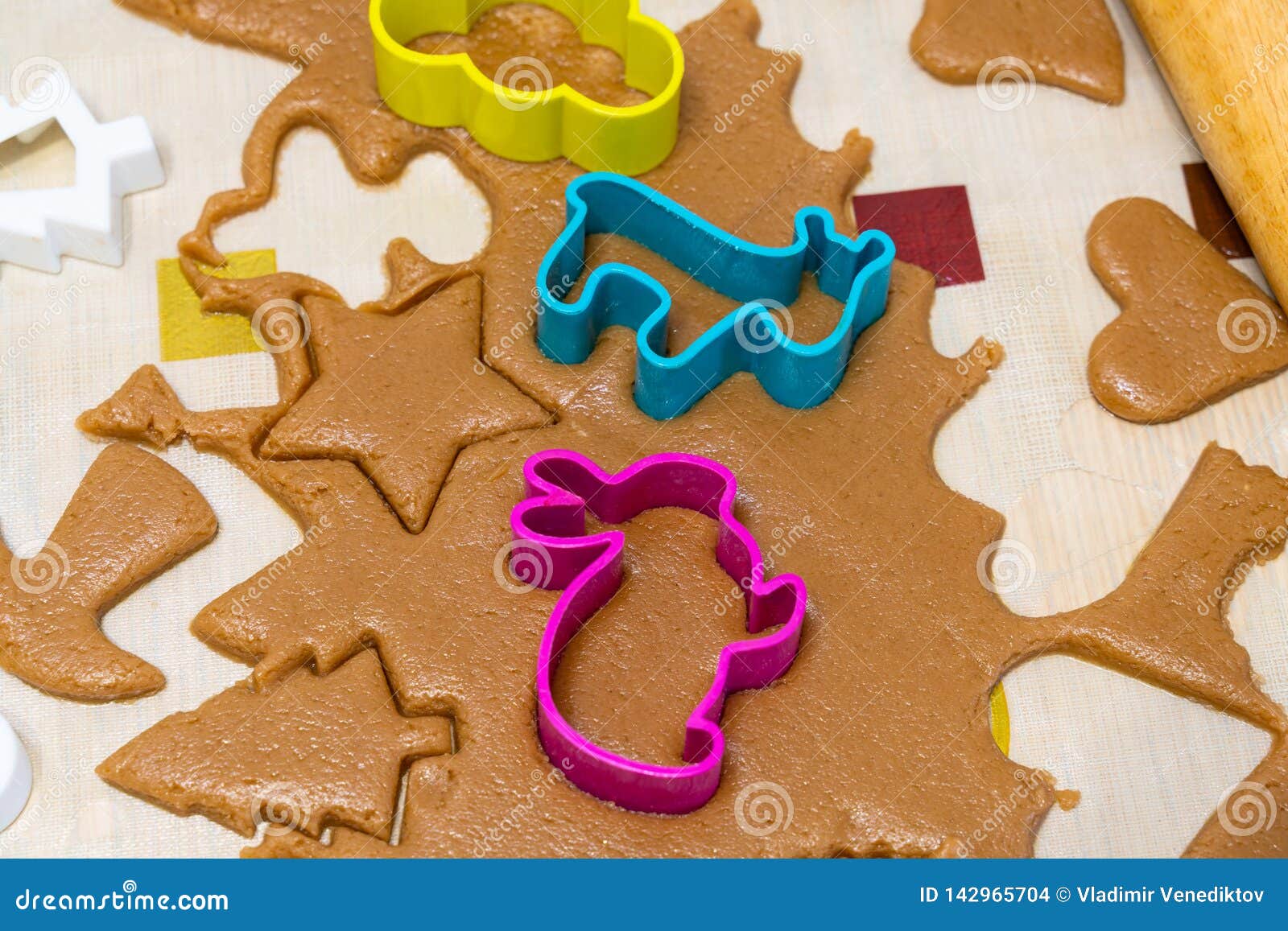 The Process of Cooking Cookies at Home. Cut Cookies from Dough Using ...