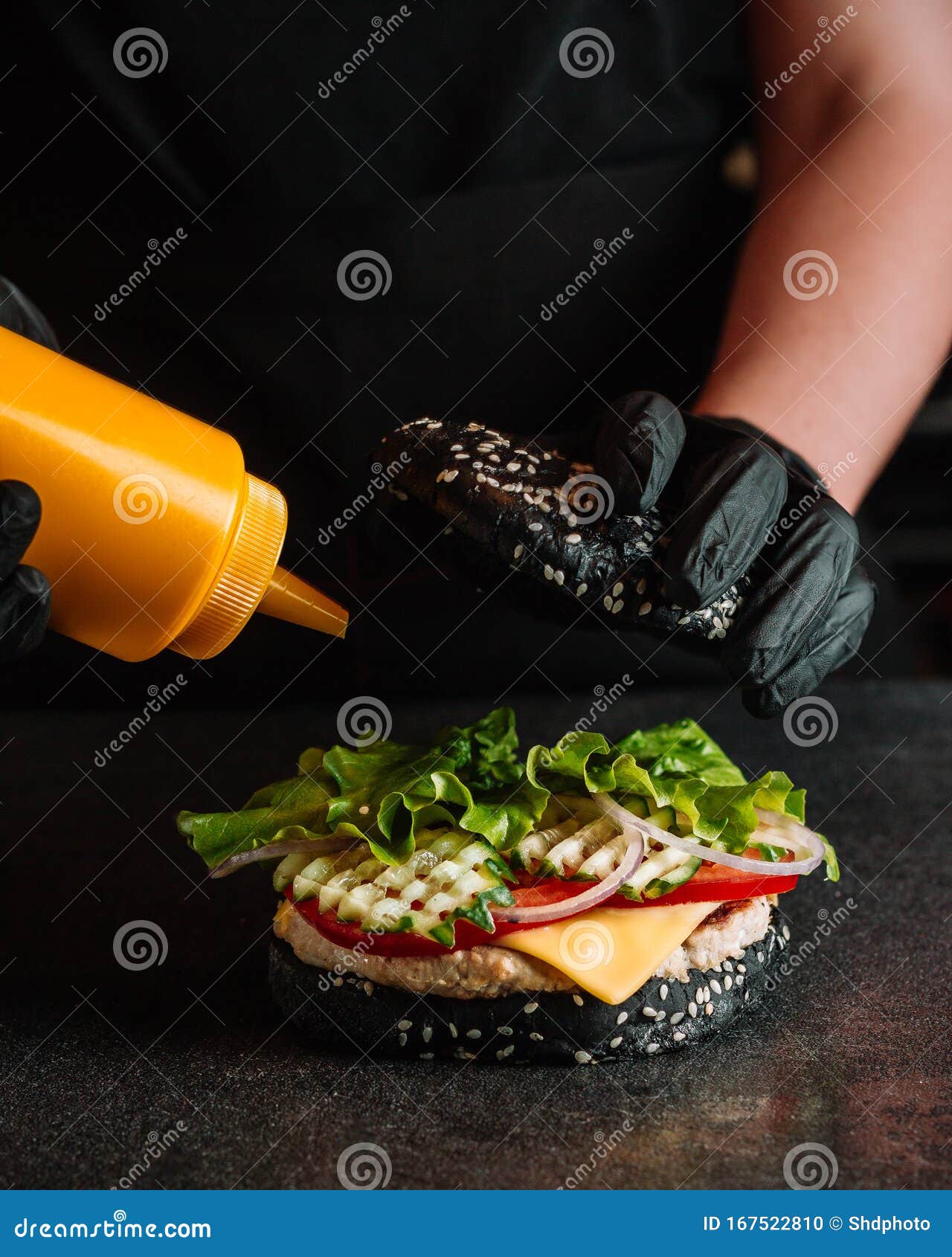 Process of Cooking Hamburger. Chef on the Kitchen Table Making Out the ...