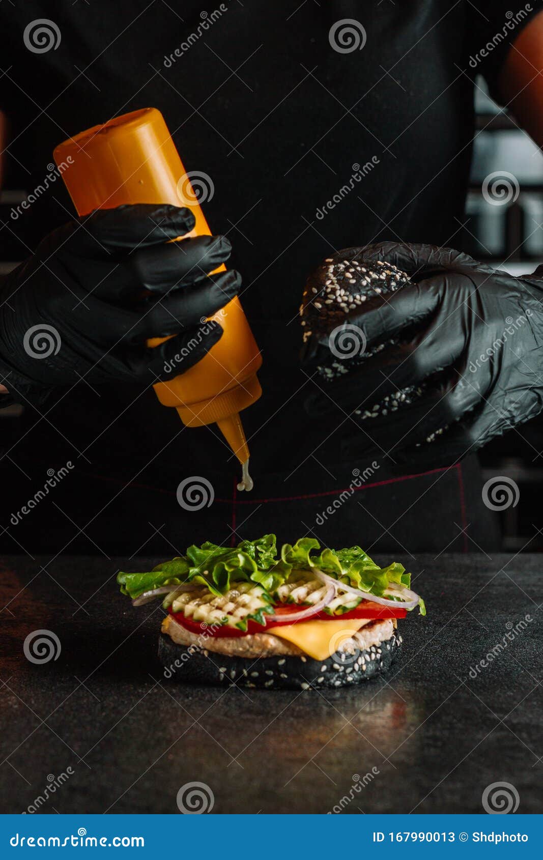 Process of Cooking Hamburger. Chef on the Kitchen Table Making Out the ...