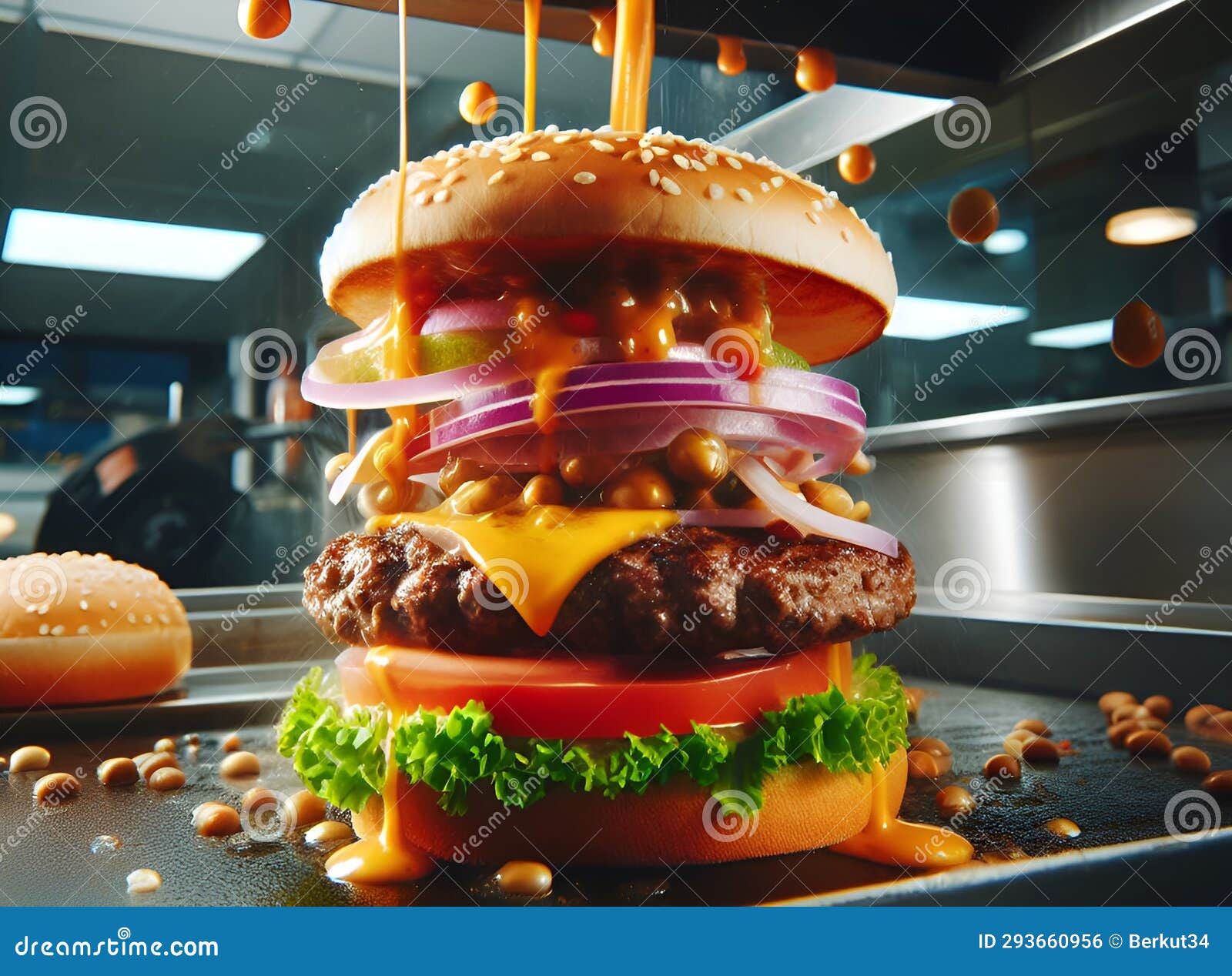 The Process of Cooking a Hamburger Shows All Its Internal Ingredients ...
