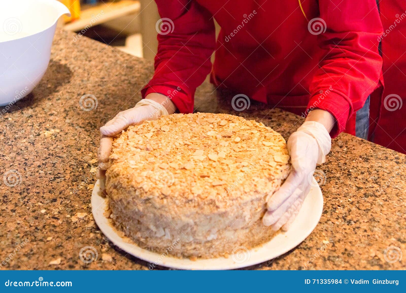 Process of Cooking Homemade Sponge Cake Decorating Stock Photo - Image ...