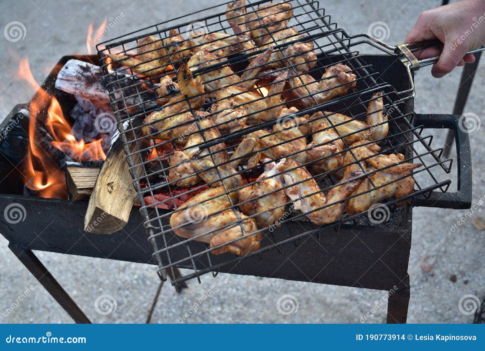 The Process of Cooking Outdoors. Cooking at the Stake Stock Photo ...