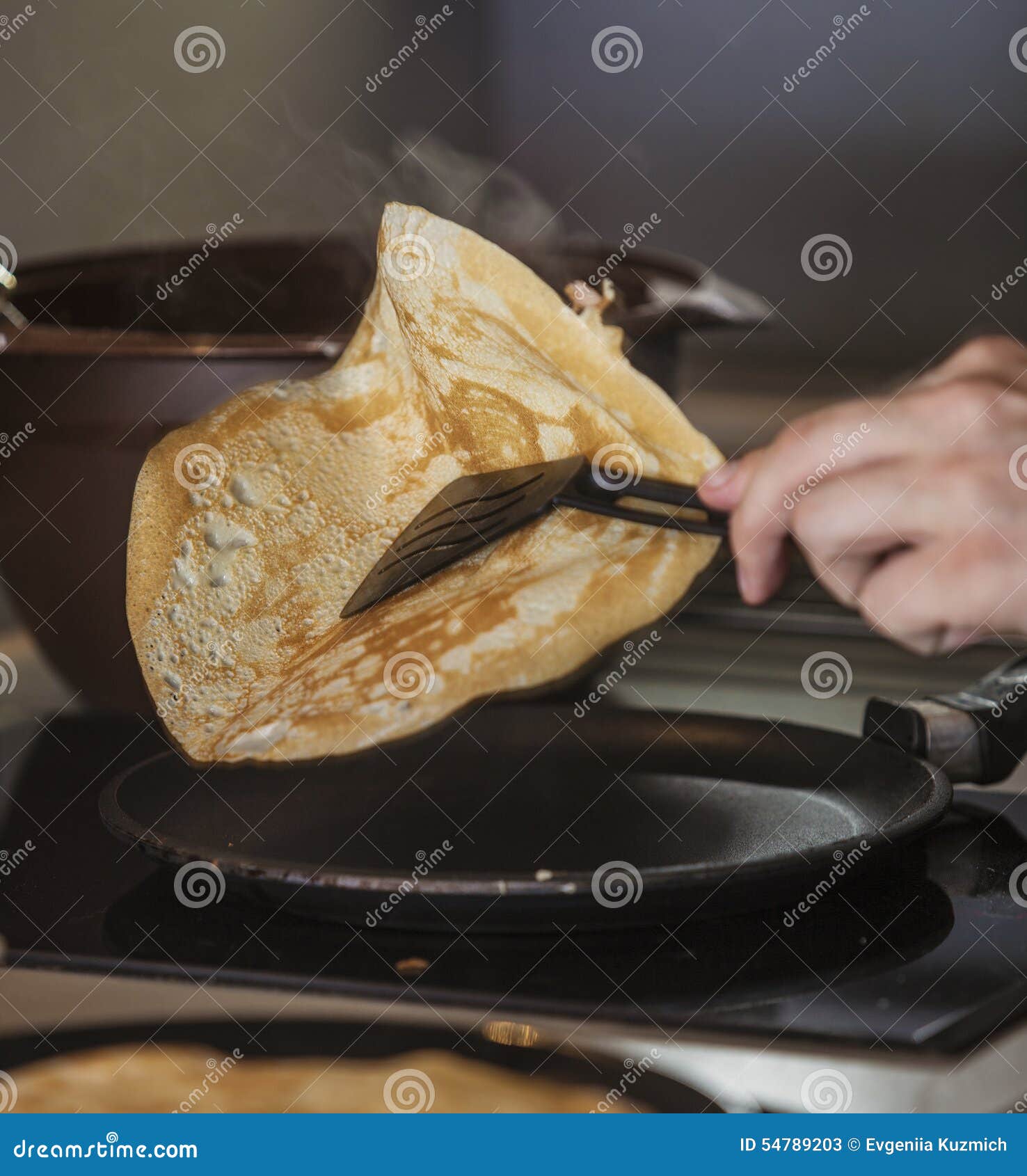 The Process of Cooking Pancakes on a Skillet Stock Image - Image of ...