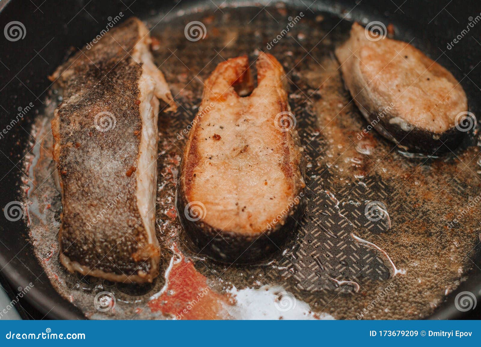 The Process of Cooking Red Fish in a Pan in Oil Stock Image - Image of ...