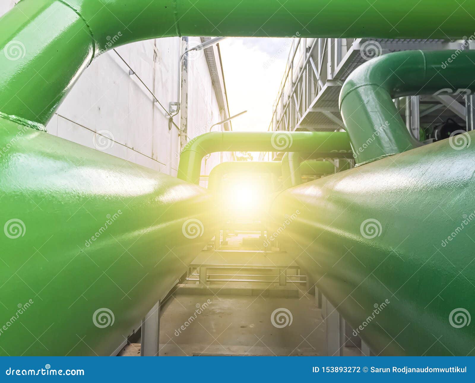 Process Cooling System with Big Green Pipe Line System Stock Photo ...