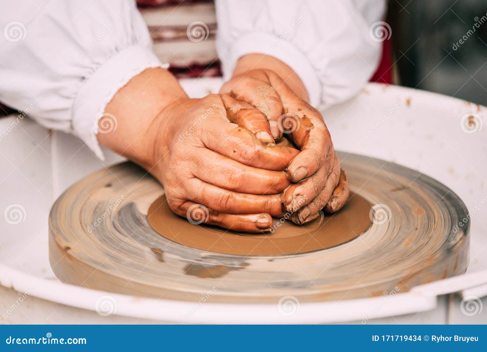 Process of Creating a Clay Pot. Using Hands. Pottery Craft Wheel and ...