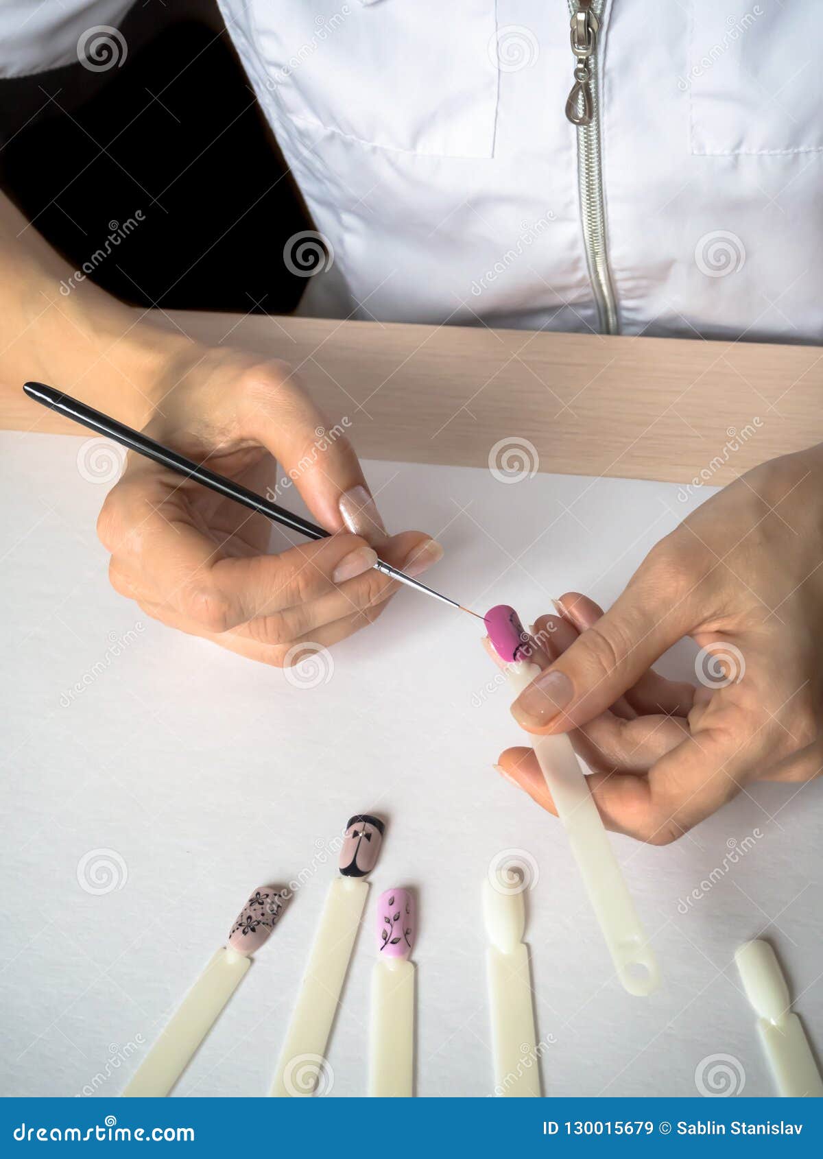 The Process of Creating a Drawing on Tips. Nail Art Design. Stock Image ...