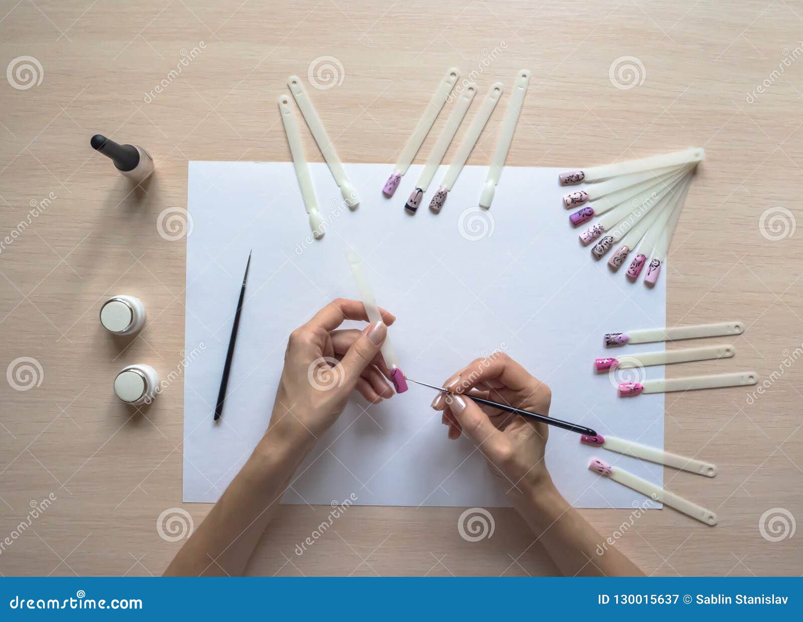 The Process of Creating a Drawing on Tips. Nail Art Design. Stock Image ...