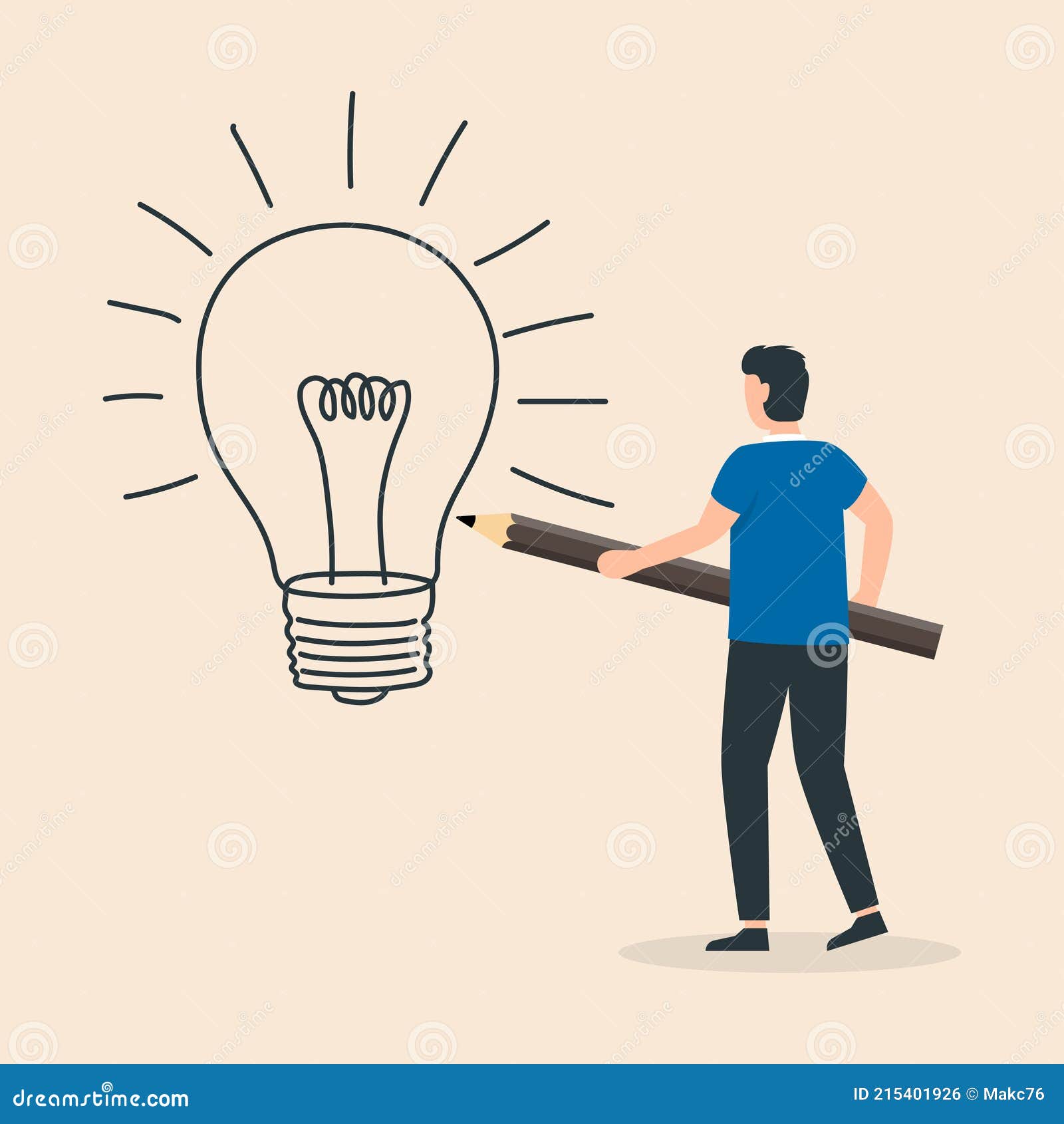 Process of Creating an Idea. Man Use Pencil To Draw a Light Bulb Stock ...