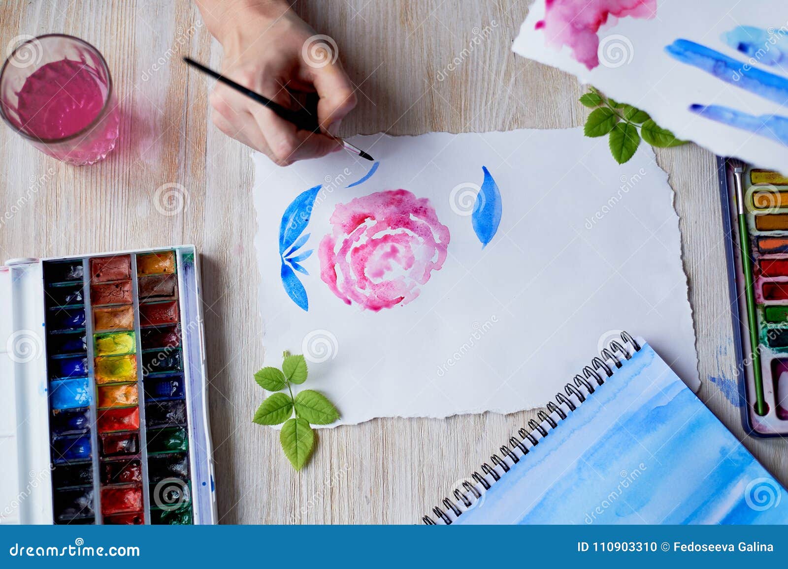 The Process of Creating an Illustration by the Artist. Watercolor Paint ...