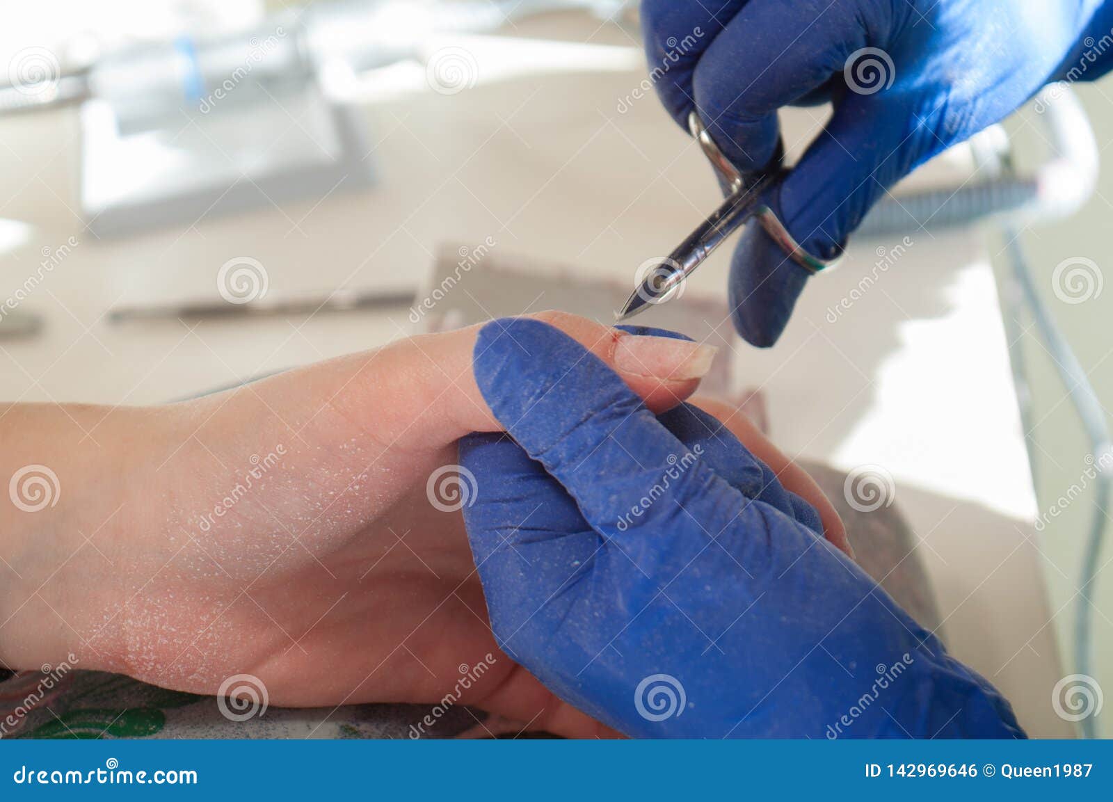Process of Creating Manicure in the Spa Salon. Clipping the Cuticle ...