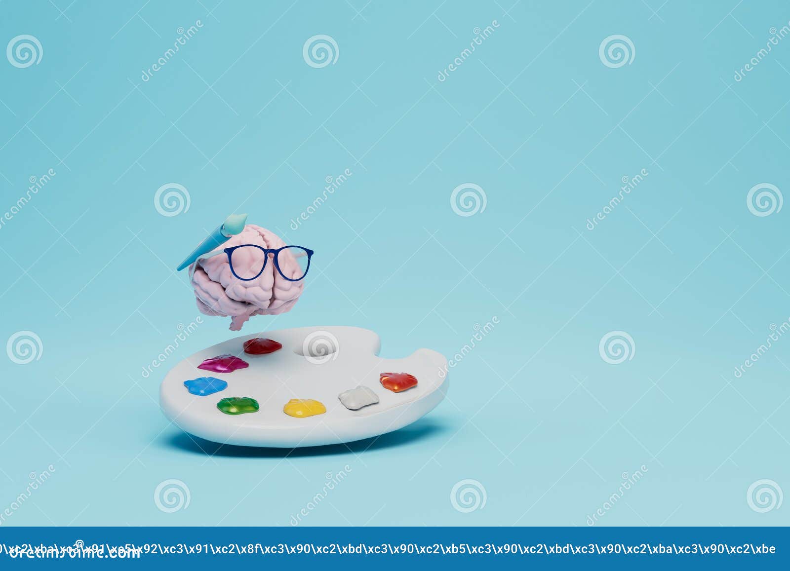 The Process of Creating a Picture. Brain with a Brush for Drawing and a ...